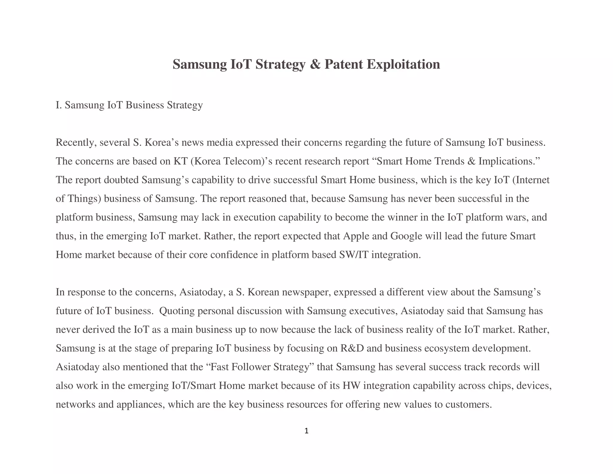 Samsung IoT Strategy & Patent Exploitation | PDF