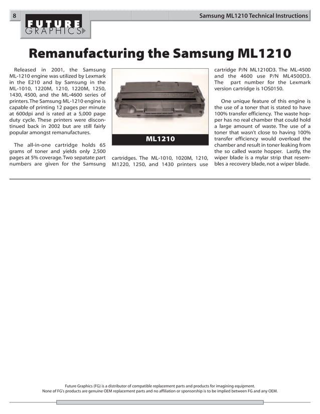Manual de Recarga Samsung ML 1210 | ML 1510 | ML 1610 | ML 1710 | ML 2010 | PDF
