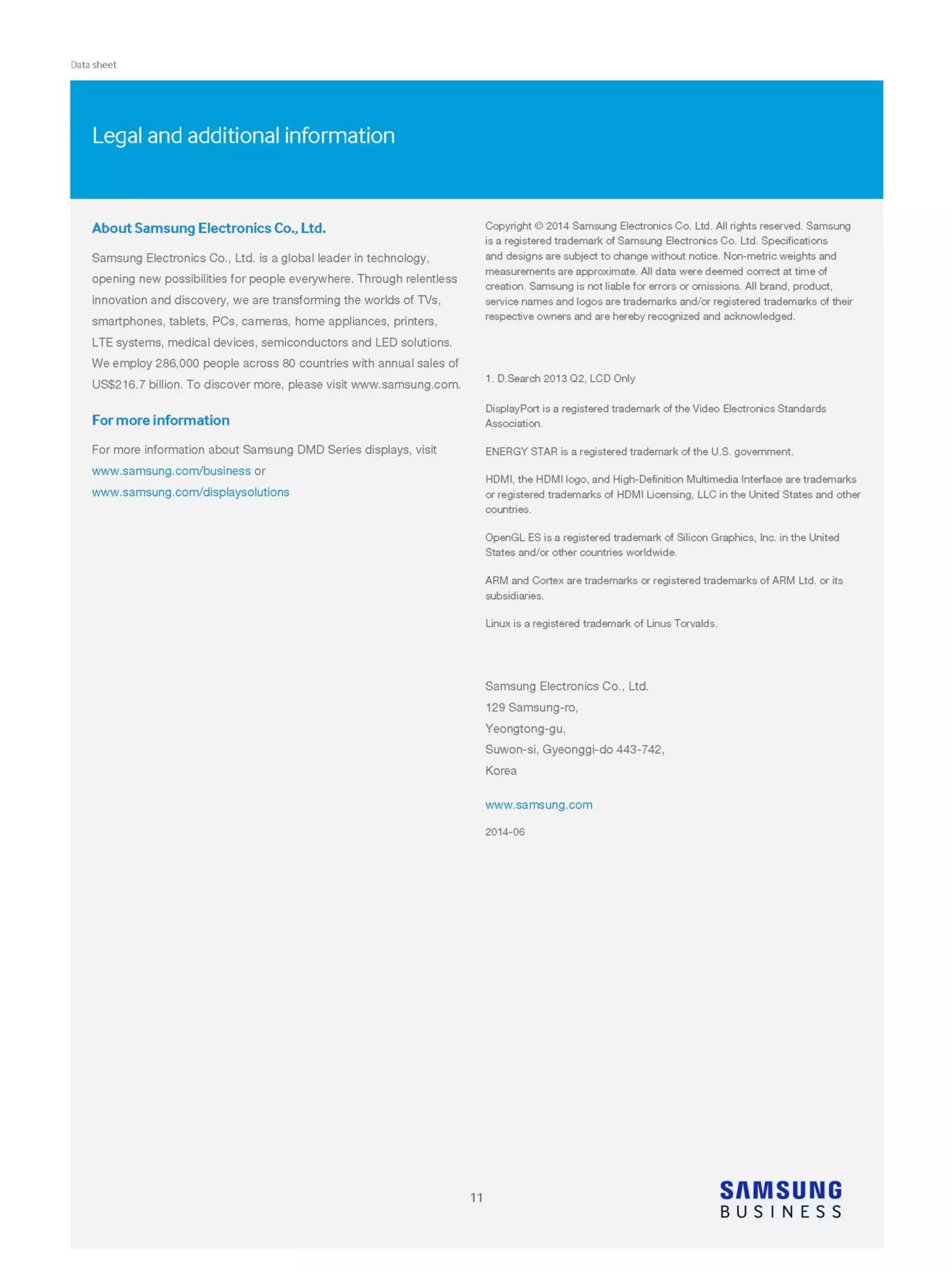 Samsung smart signage dmd series displays brochure | PDF