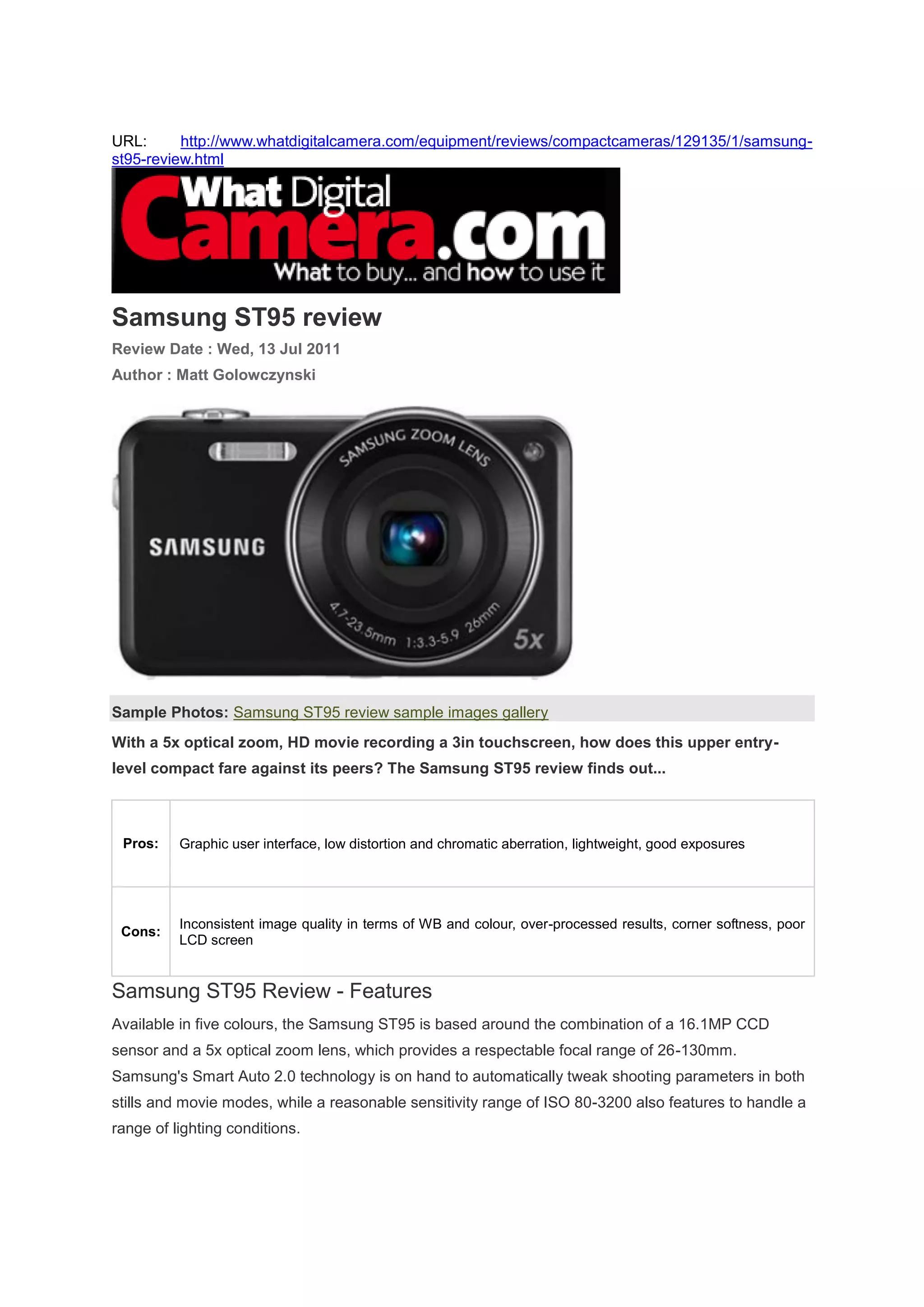Samsung ST95 review (WhatDigitalCamera.Com) | PDF