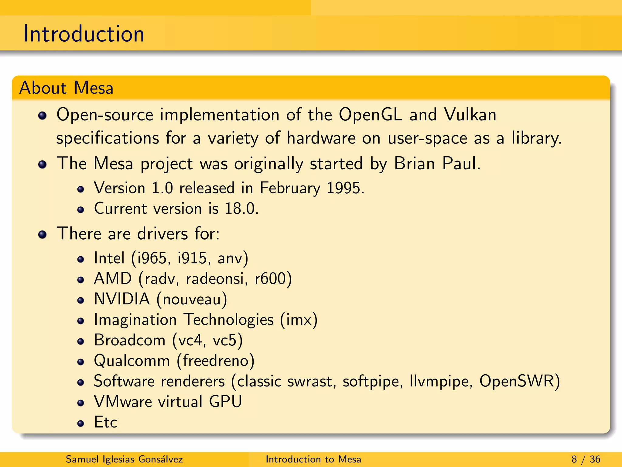 Introduction to Mesa. The Open-Source Graphics API Implementation Library (Ubucon Europe 2018) | PDF