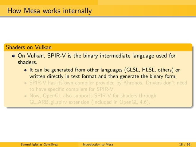 Introduction to Mesa. The Open-Source Graphics API Implementation Library (Ubucon Europe 2018) | PPT