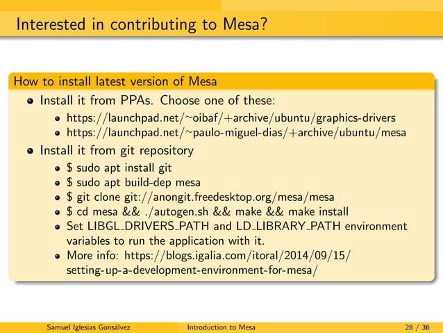Introduction to Mesa. The Open-Source Graphics API Implementation Library (Ubucon Europe 2018) | PPT