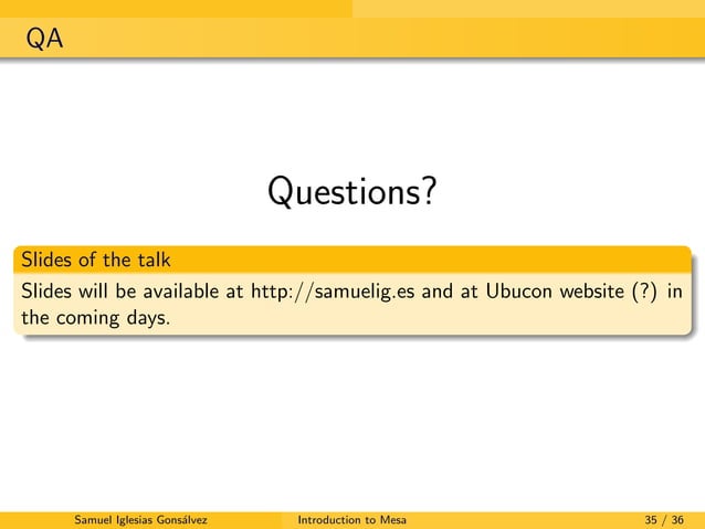 Introduction to Mesa. The Open-Source Graphics API Implementation Library (Ubucon Europe 2018) | PPT