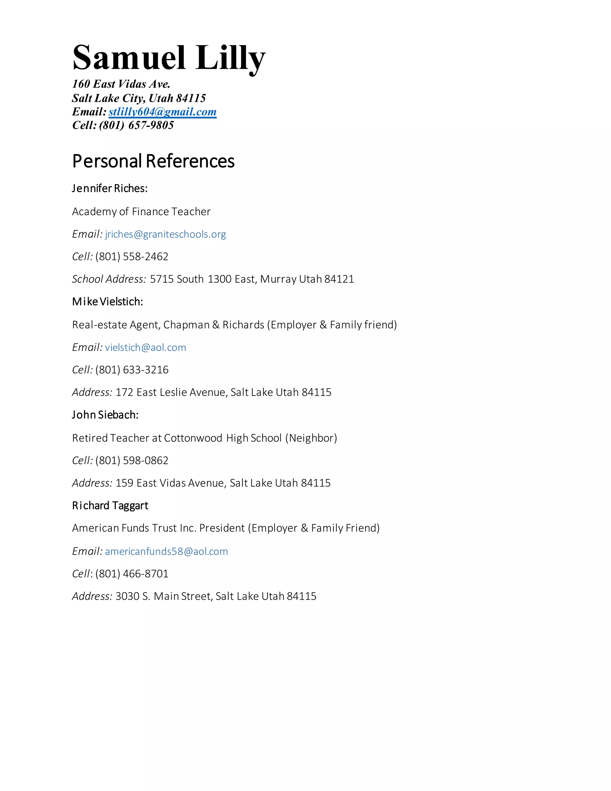 Samuel Lilly's Official Resume | DOCX