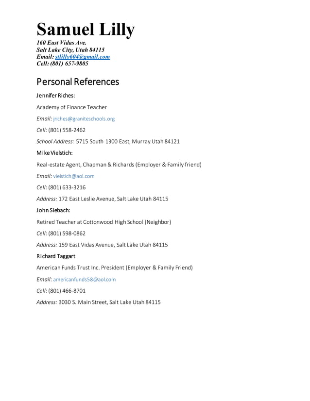 Samuel Lilly's Official Resume | DOCX