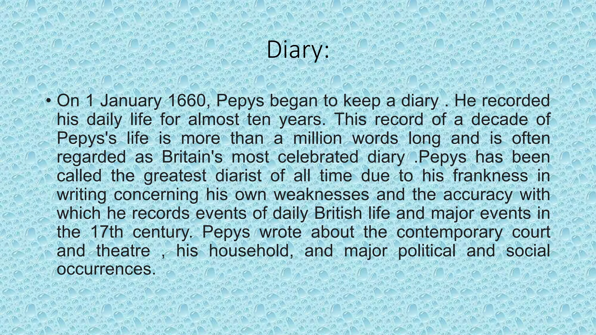 Samuel Pepys as a Diarist | PPTX