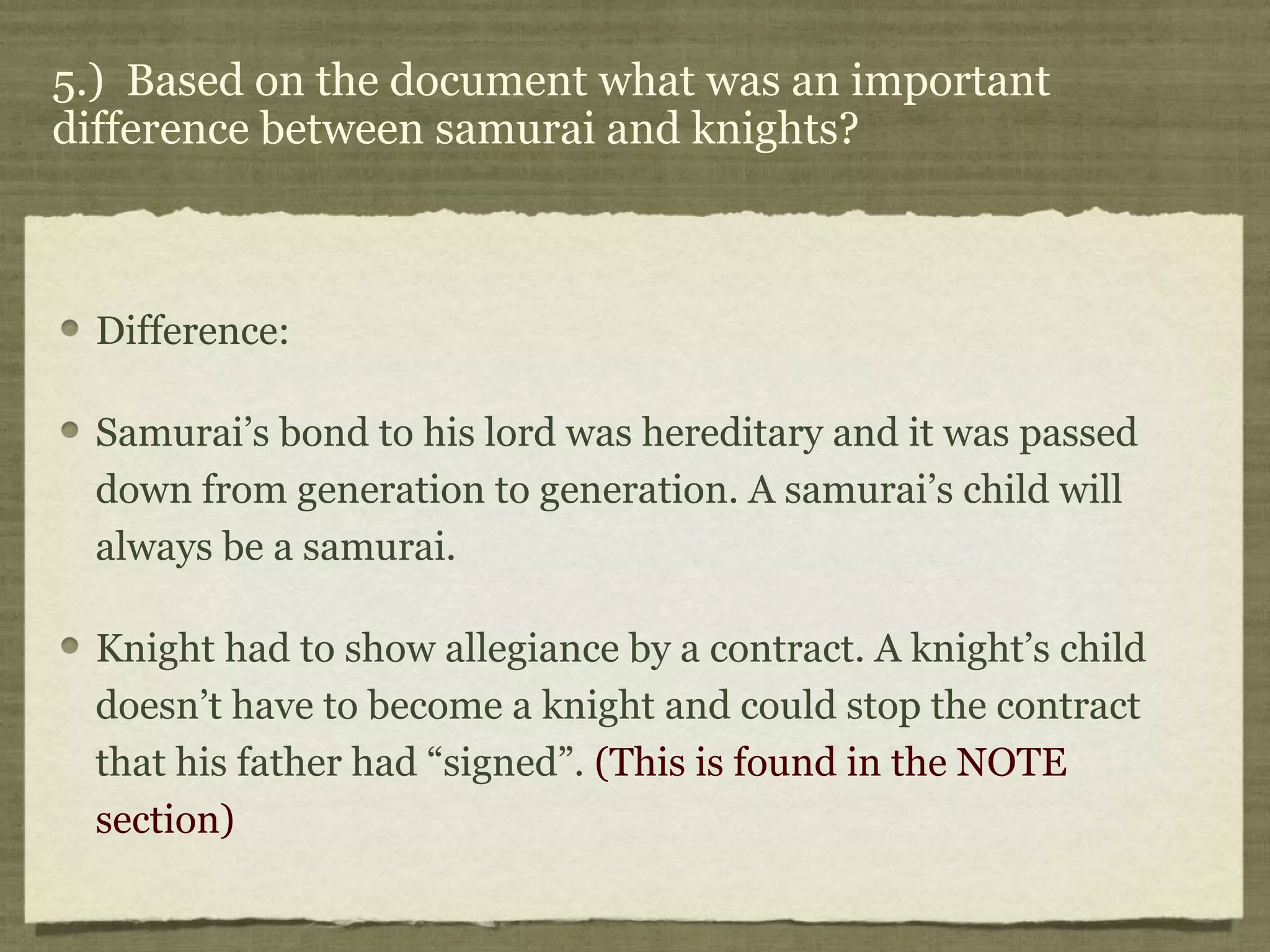 Samurai and Knights DBQ packets answers | PPT