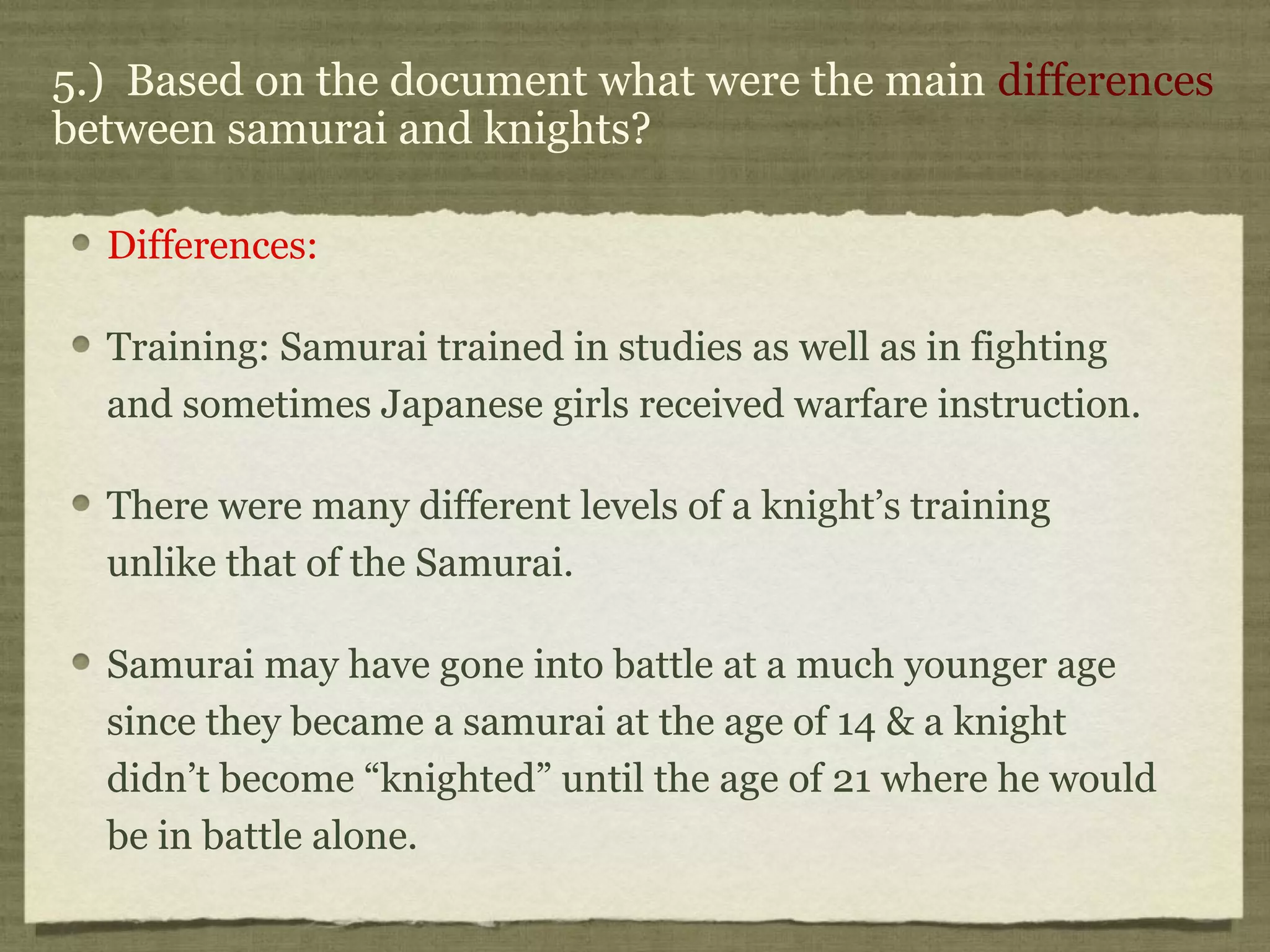 Samurai and Knights DBQ packets answers | PPT