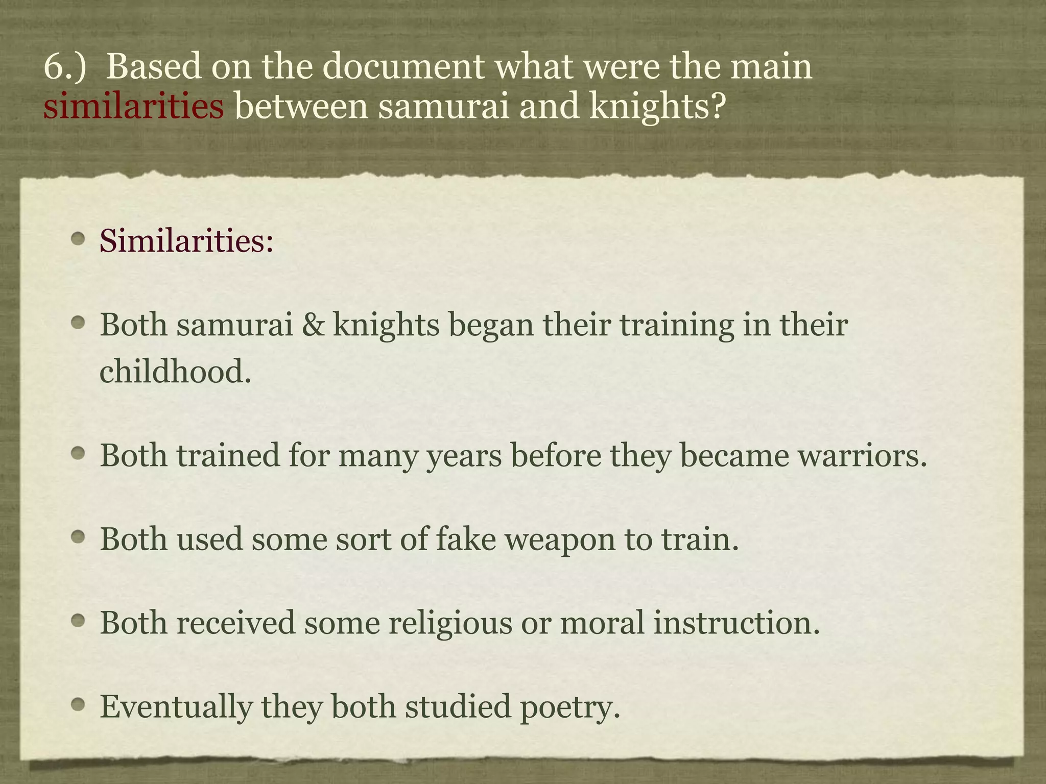 Samurai and Knights DBQ packets answers | PPT
