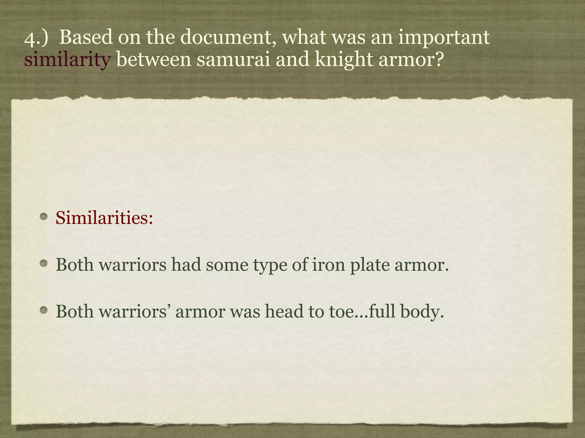 Samurai and Knights DBQ packets answers | PPT