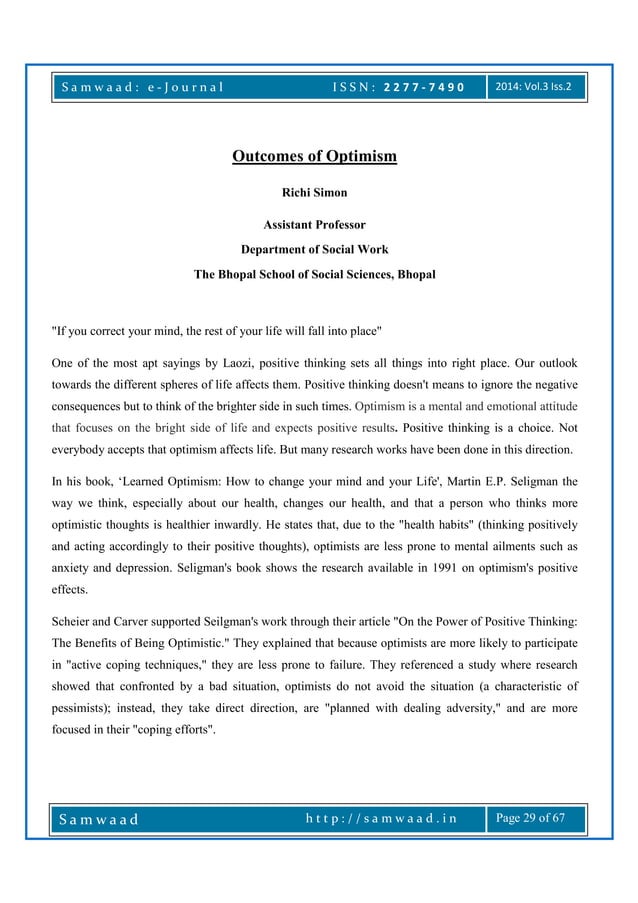 Outcomes of Optimism | PDF