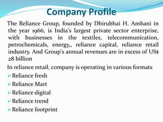 “Customer perception towards Reliance mart” At Bangalore | PPTX