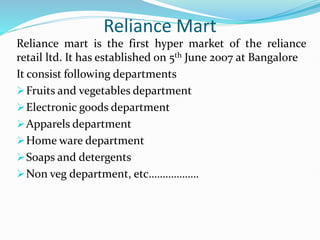 “Customer perception towards Reliance mart” At Bangalore | PPTX