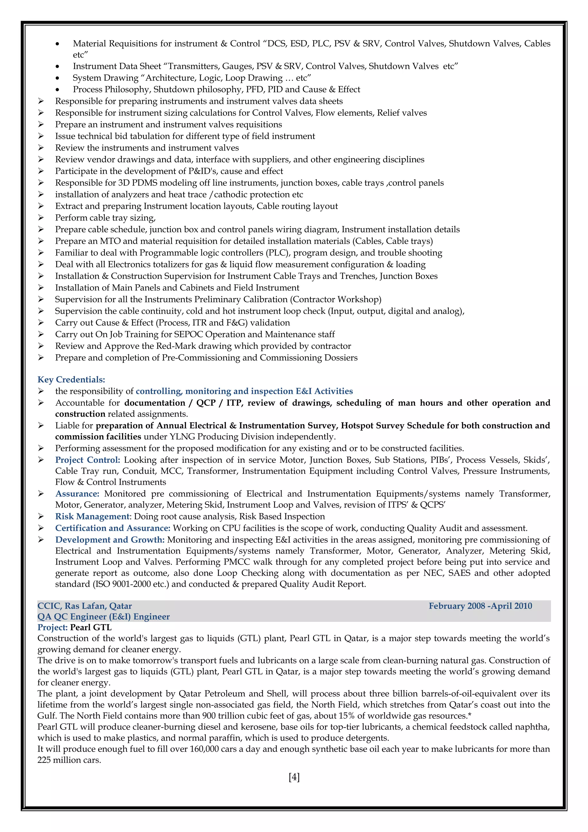 Sr. Electrical & Instrument QA/QC Engineer CV | DOC