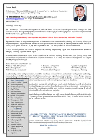 Sr. Electrical & Instrument QA/QC Engineer CV | DOC