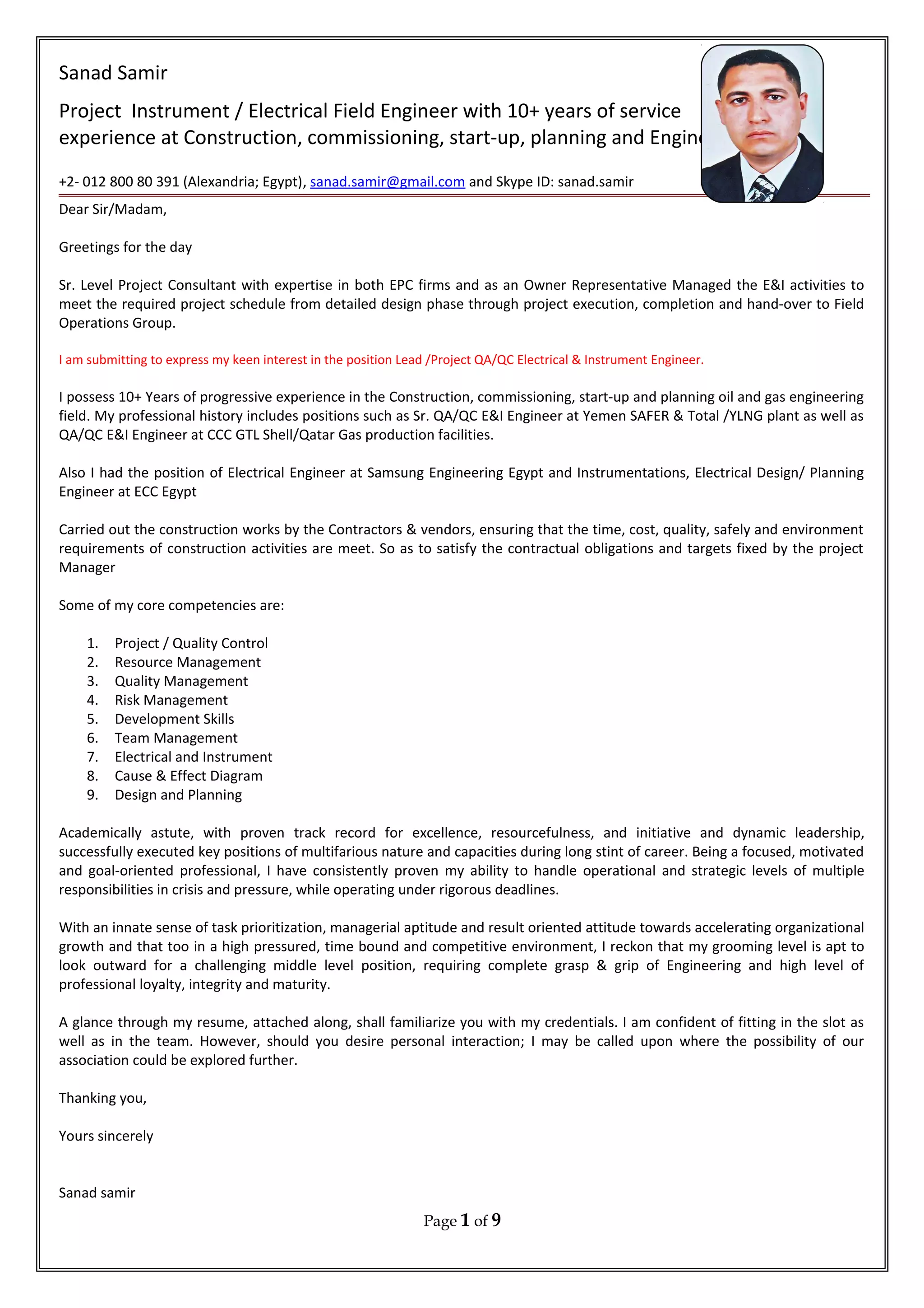 Sanad samir Project Quality Control, Electrical, Instrumentation ...