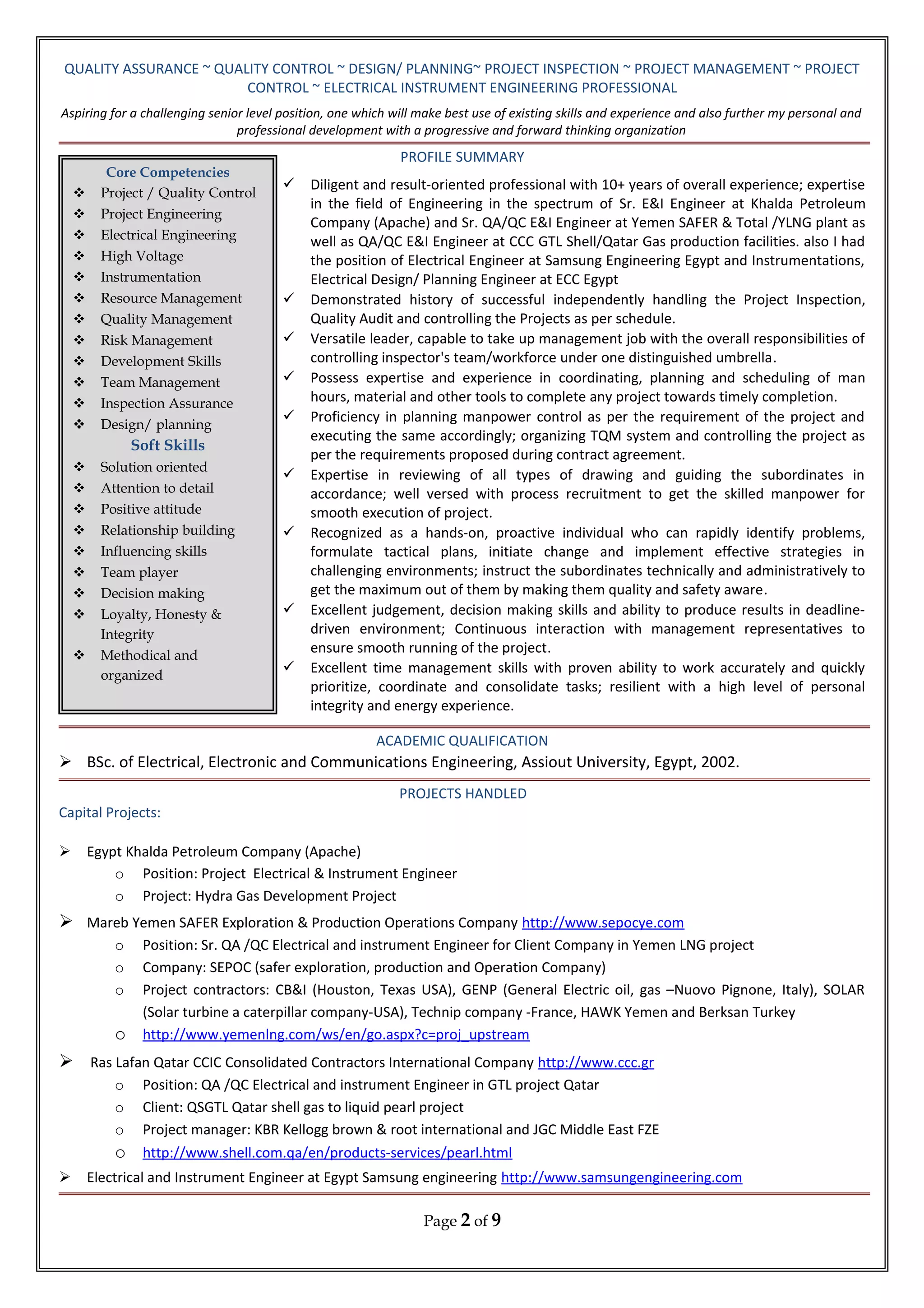 Sanad samir Project Quality Control, Electrical, Instrumentation ...