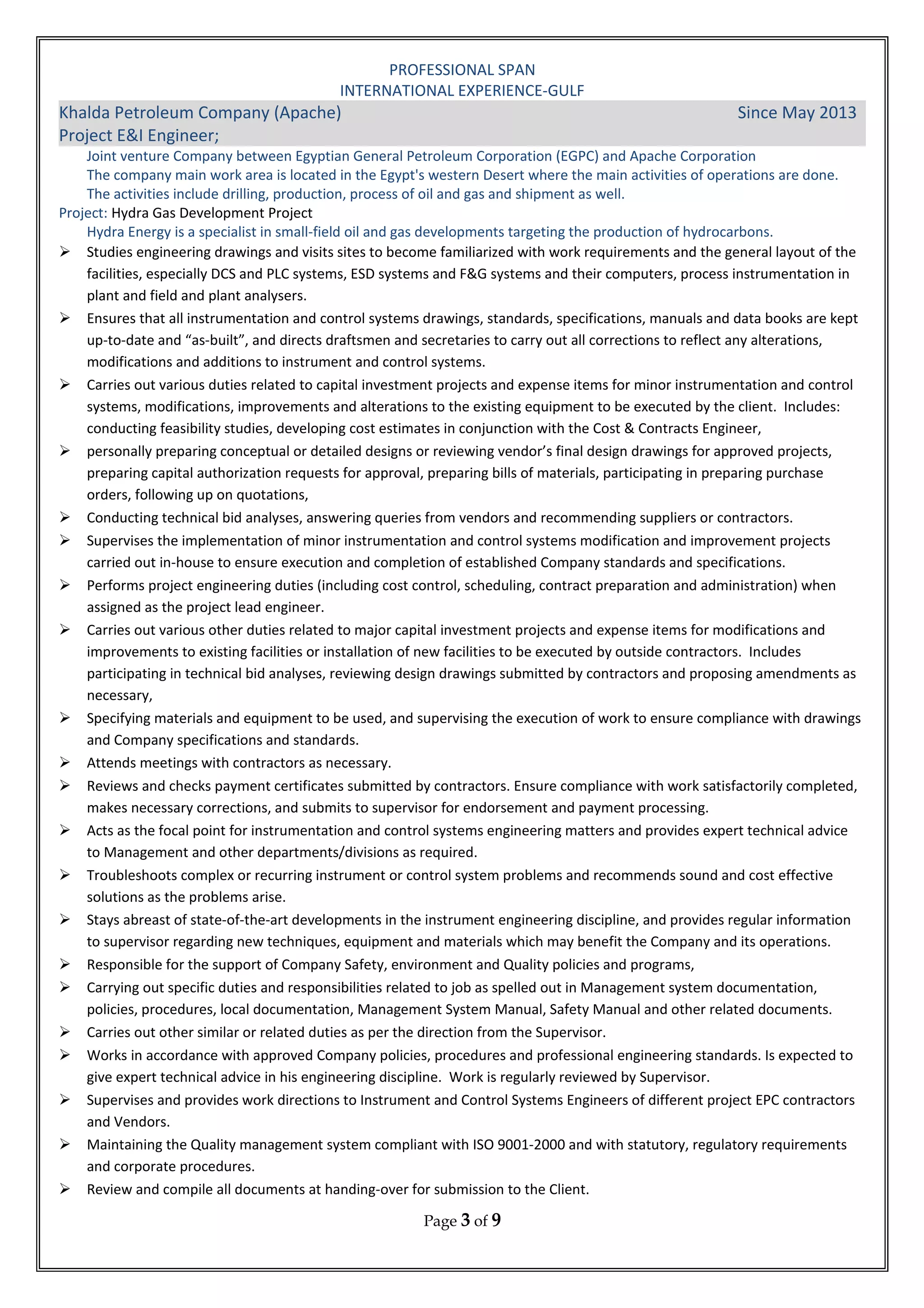 Sanad samir Project Quality Control, Electrical, Instrumentation ...