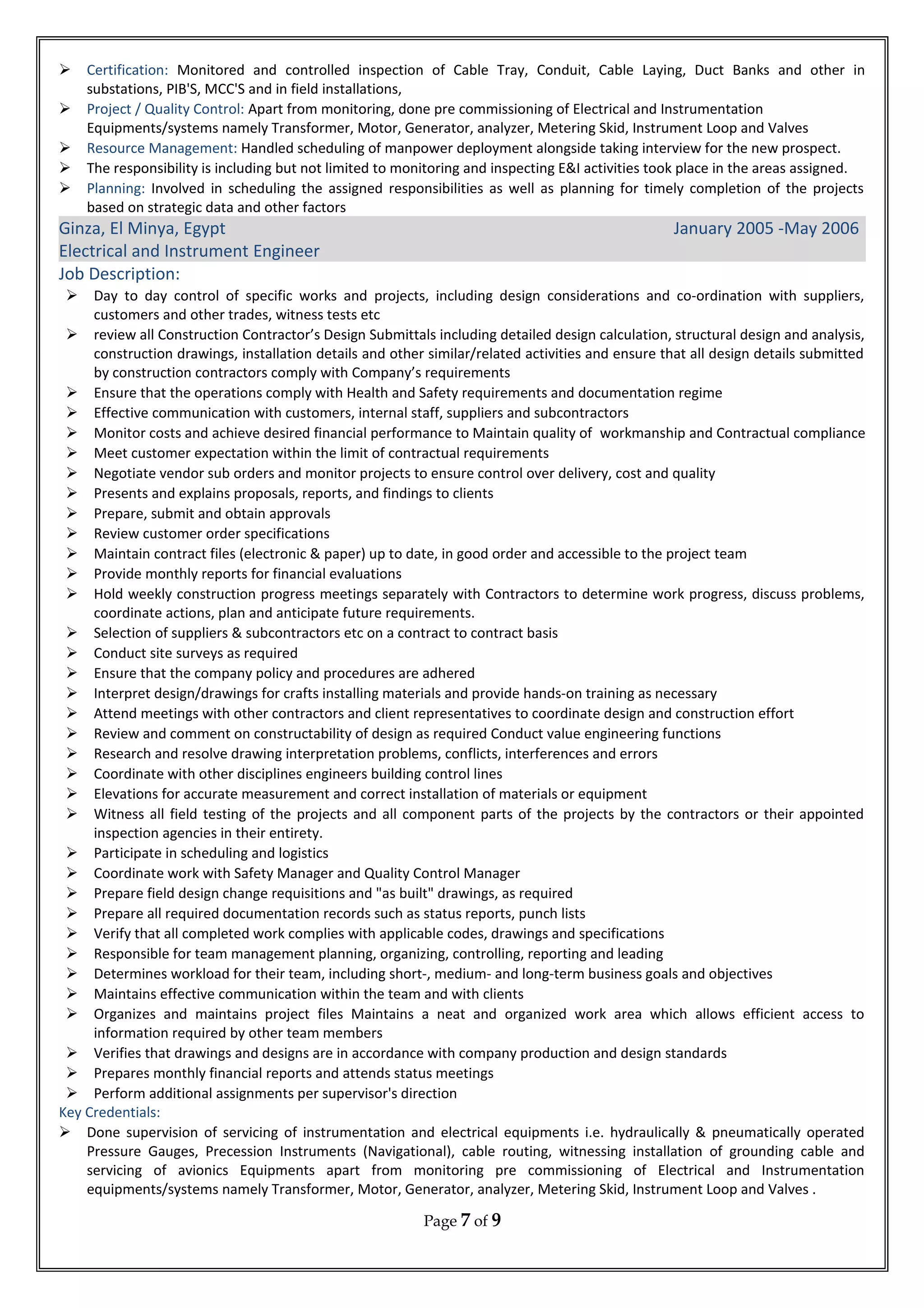 Sanad samir Project Quality Control, Electrical, Instrumentation ...