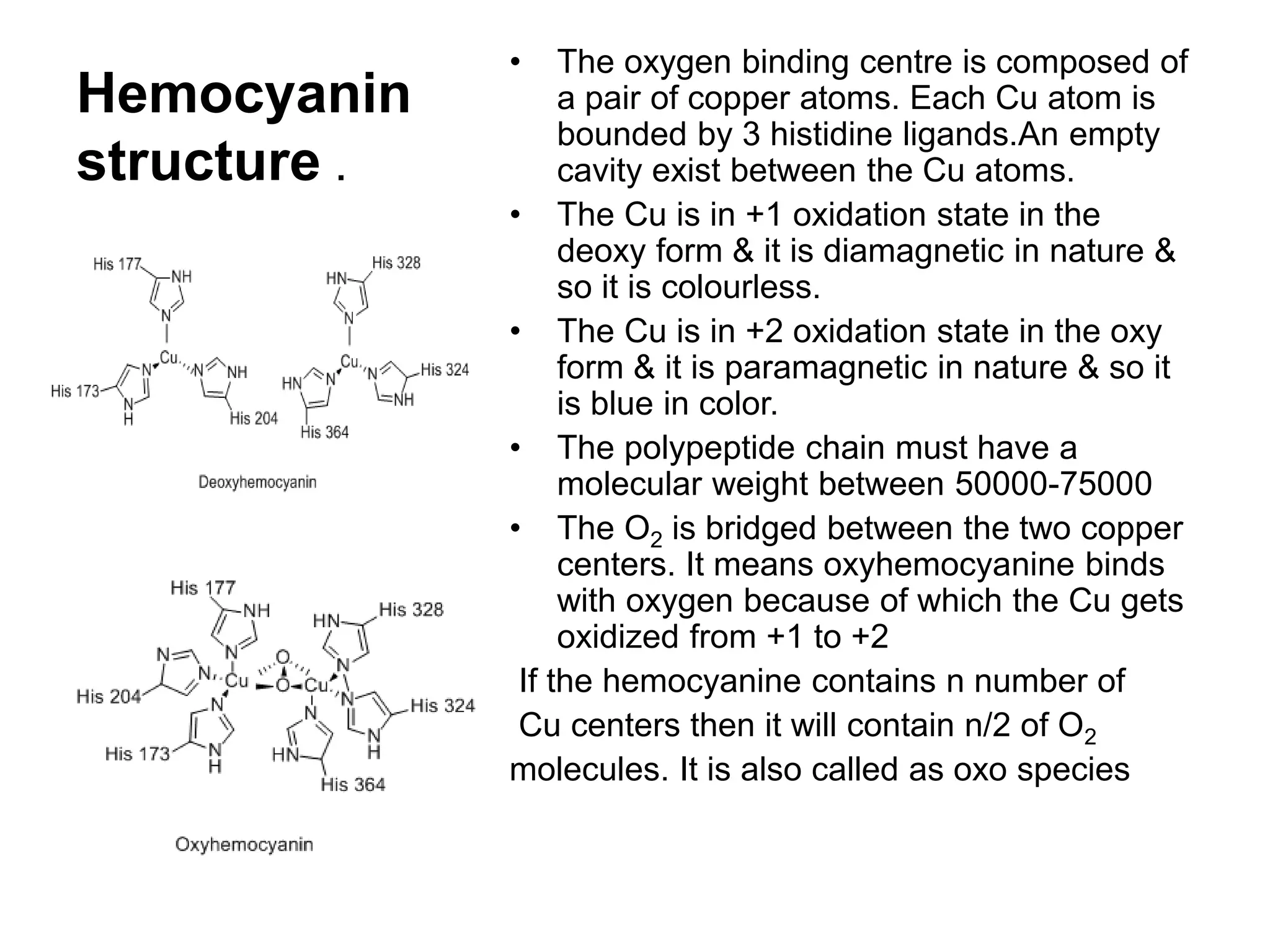 biological oxygen carriers hemoglobin ,hemocyanin ,hemerythrene .hill ...