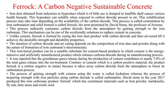 Ferrock Concrete- Mechanism of Iron carbonation | PPTX | Geology | Science