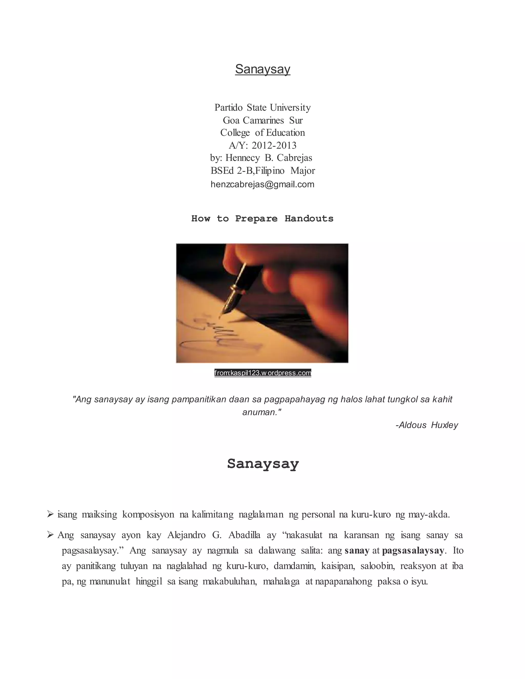 Sanaysay | DOCX