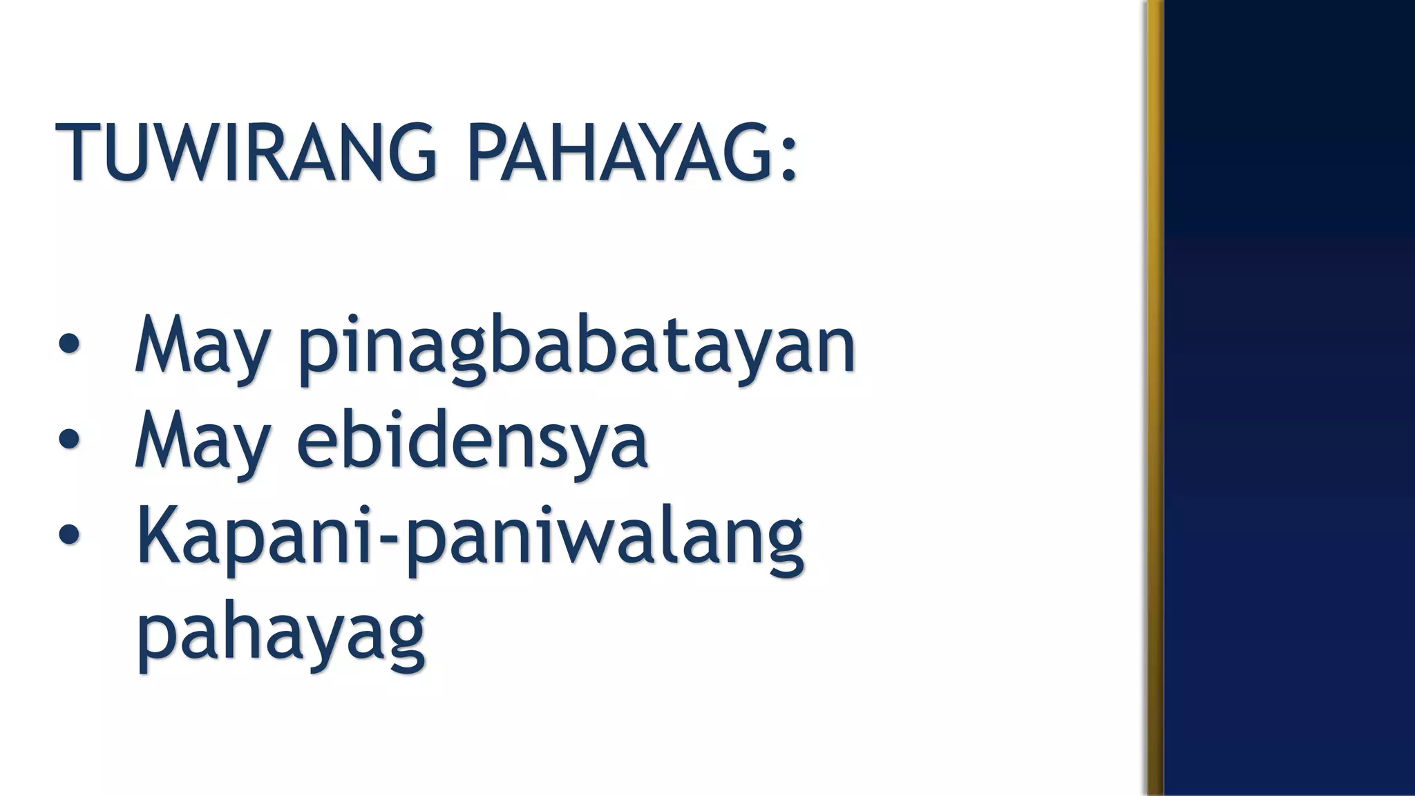 Sanaysay at Pahayag na Tuwiran at Di Tuwiran | PPTX