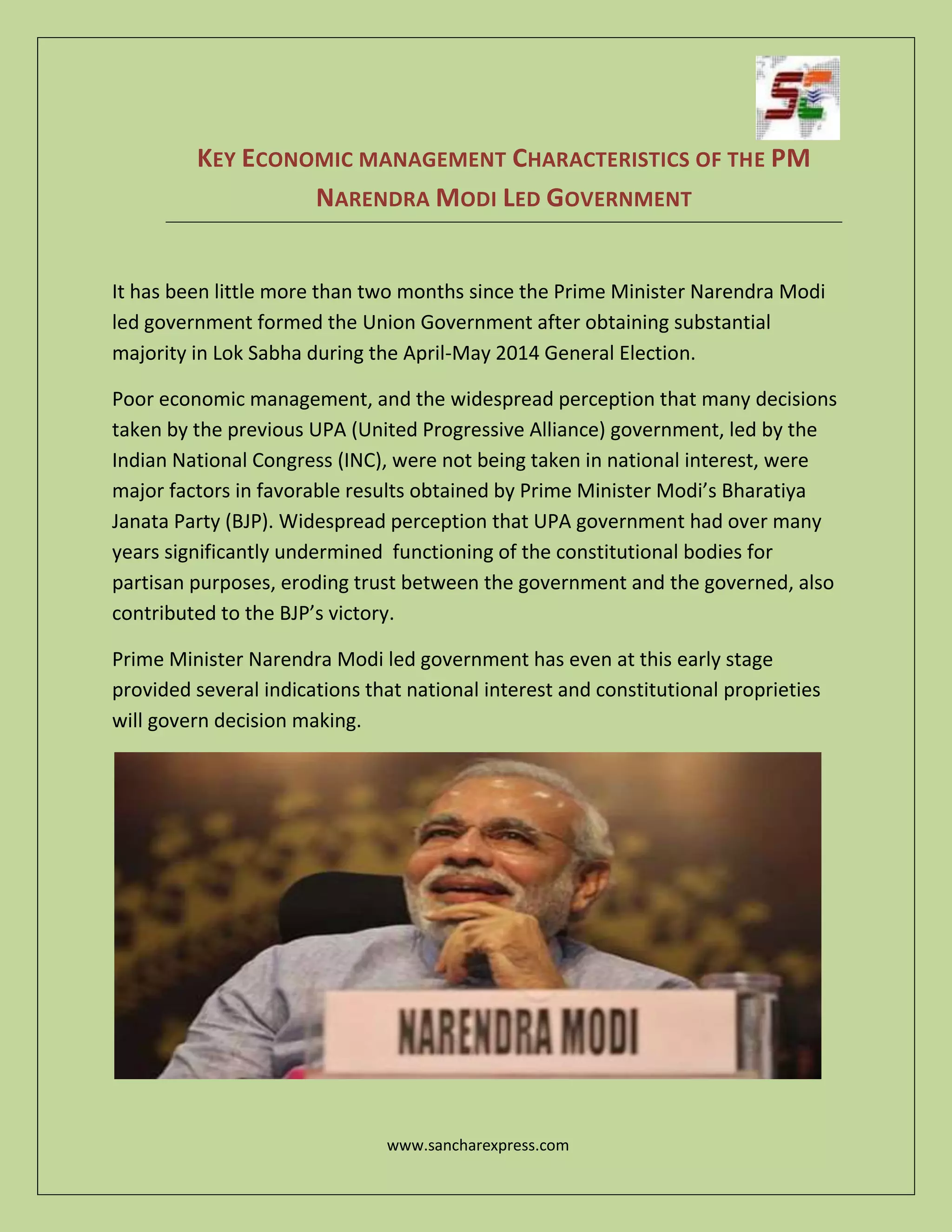 ECONOMIC MANAGEMENT CHARACTERISTICS OF MODI | DOCX | Civic affairs | Politics