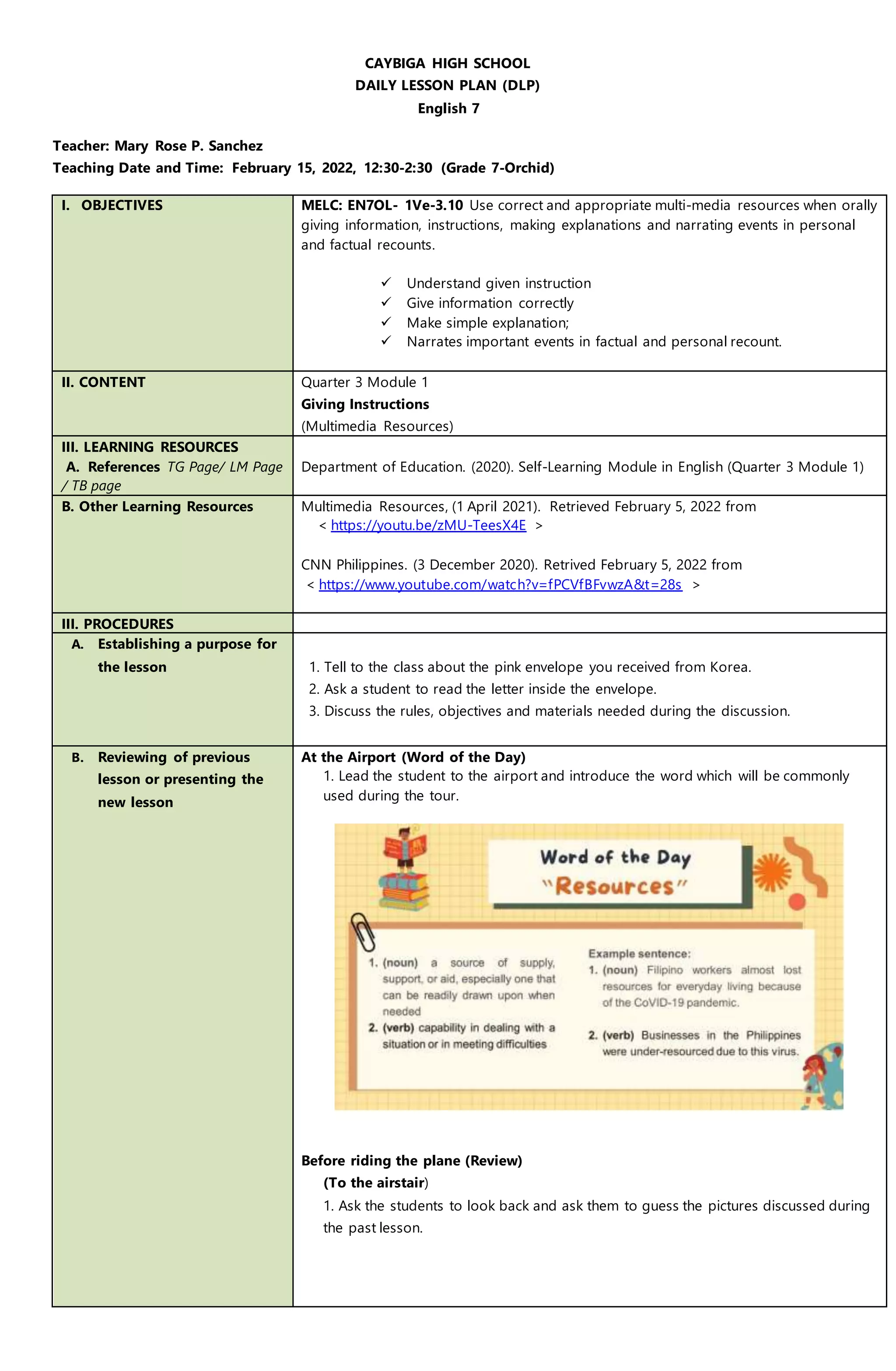 Lesson Plan Multimedia Respurces | DOCX