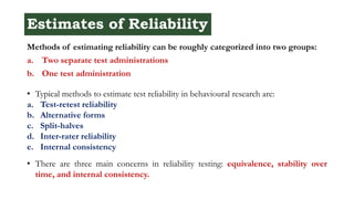 Reliability in behavioural research with practical example | PDF