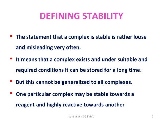 Stability of metal complexes | PPT | Chemistry | Science