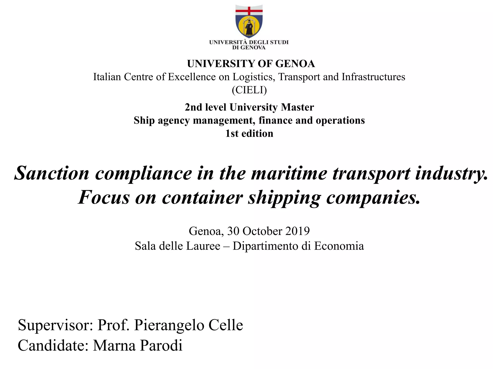 Sanction compliance in the maritime transport industry. Focus on ...