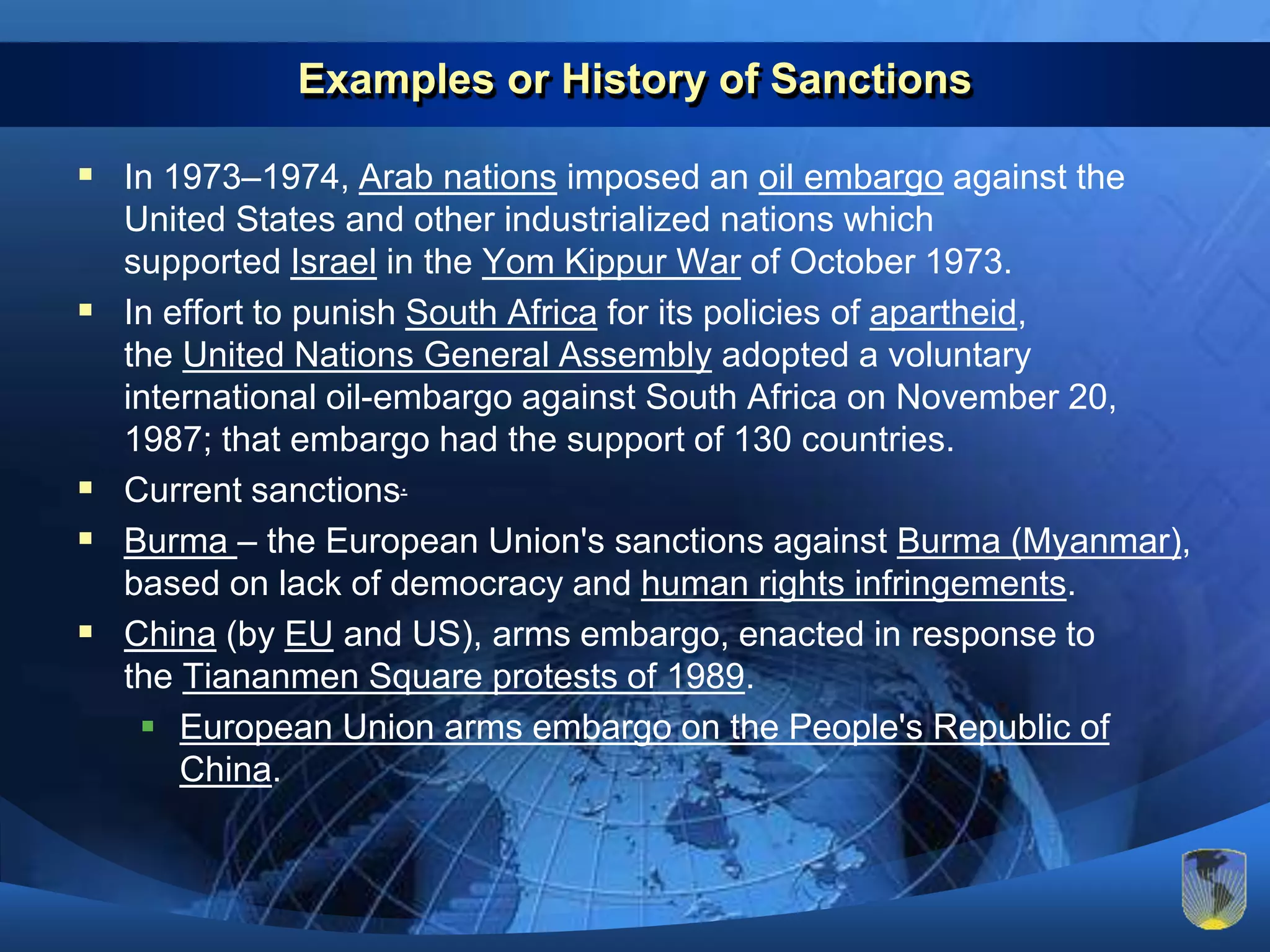 Economic Sanctions in International Relations | PPTX