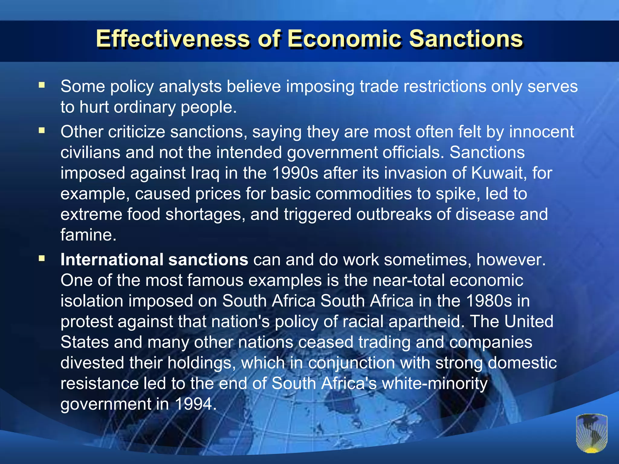 Economic Sanctions in International Relations | PPTX