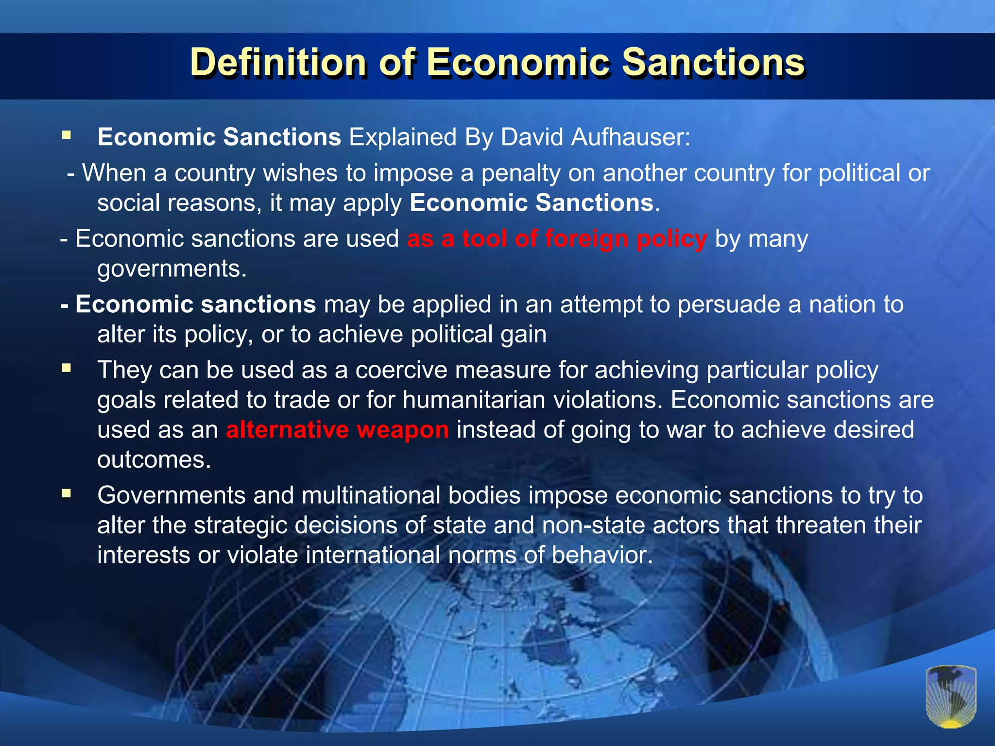 Economic Sanctions in International Relations | PPTX