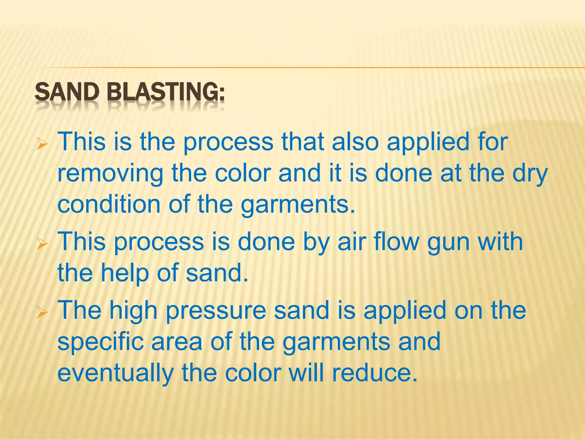 Sand blasting washing process for denim garments | PPTX