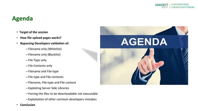 "15 Technique to Exploit File Upload Pages", Ebrahim Hegazy | PPT