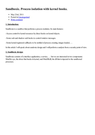 Sandboxie process isolation with kernel hooks | PDF