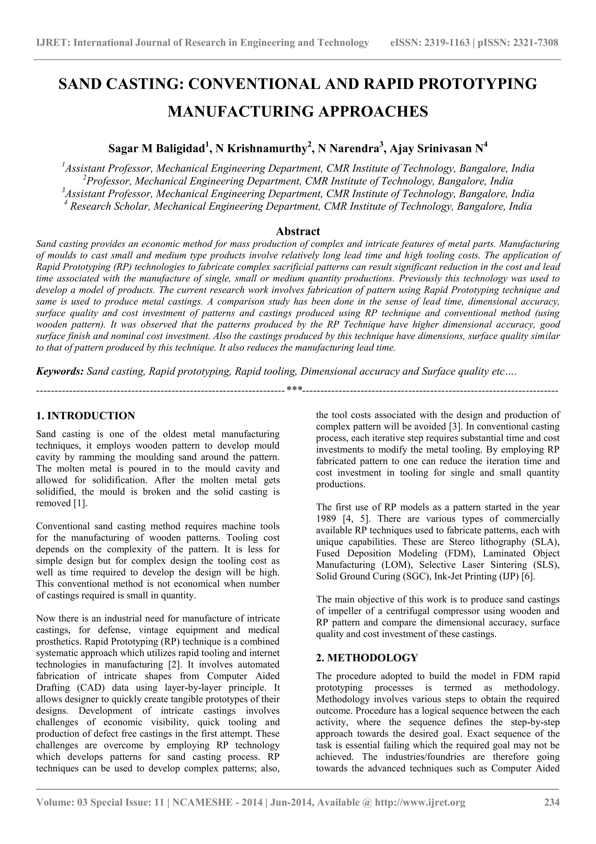 Sand casting conventional and rapid prototyping manufacturing ...