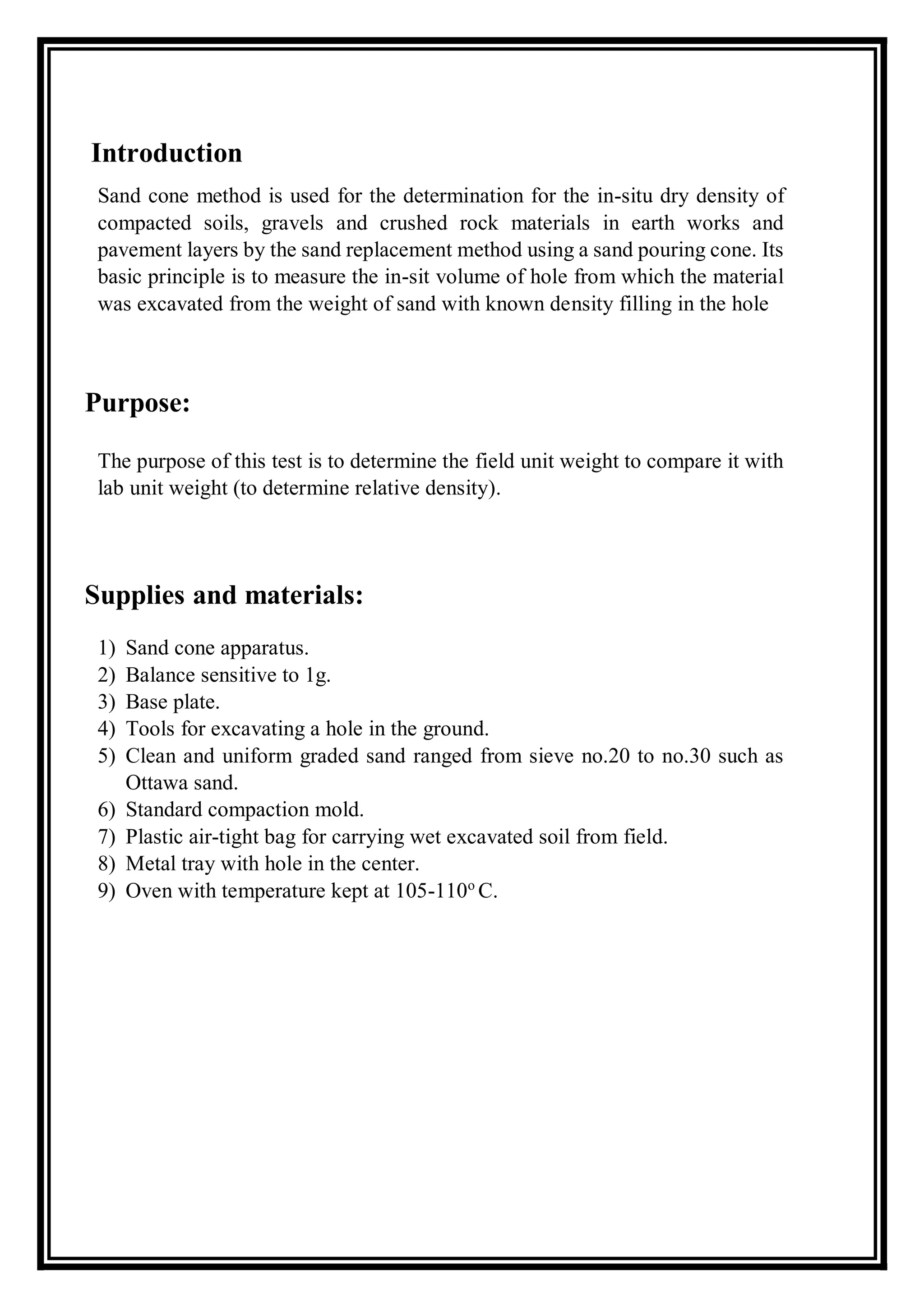 Determination of Field Density Using Sand Cone Method | Jameel Academy ...
