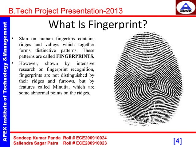 Fingerprint Recognition Technique(PPT) | PPT
