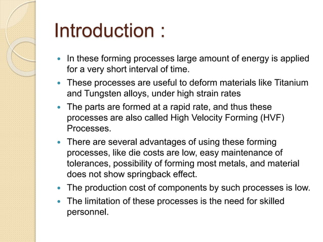 ELECTROHYDRAULIC FORMING AND ELECTROMAGNETIC FORMING | PPTX | Physics ...