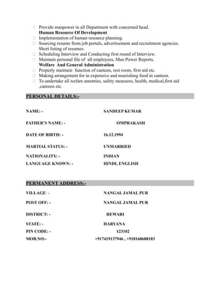 Sandeep mba hr resume | RTF