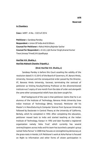 Allahabad HC quashes sacking of Magsaysay awardee Sandeep Pandey from ...