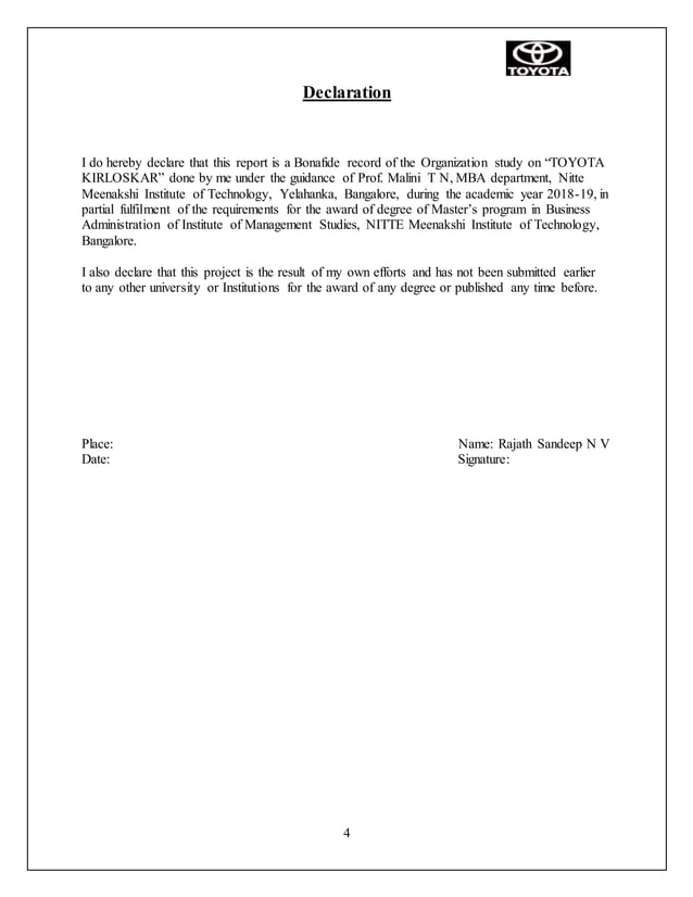 Sandeep project toyota | DOCX