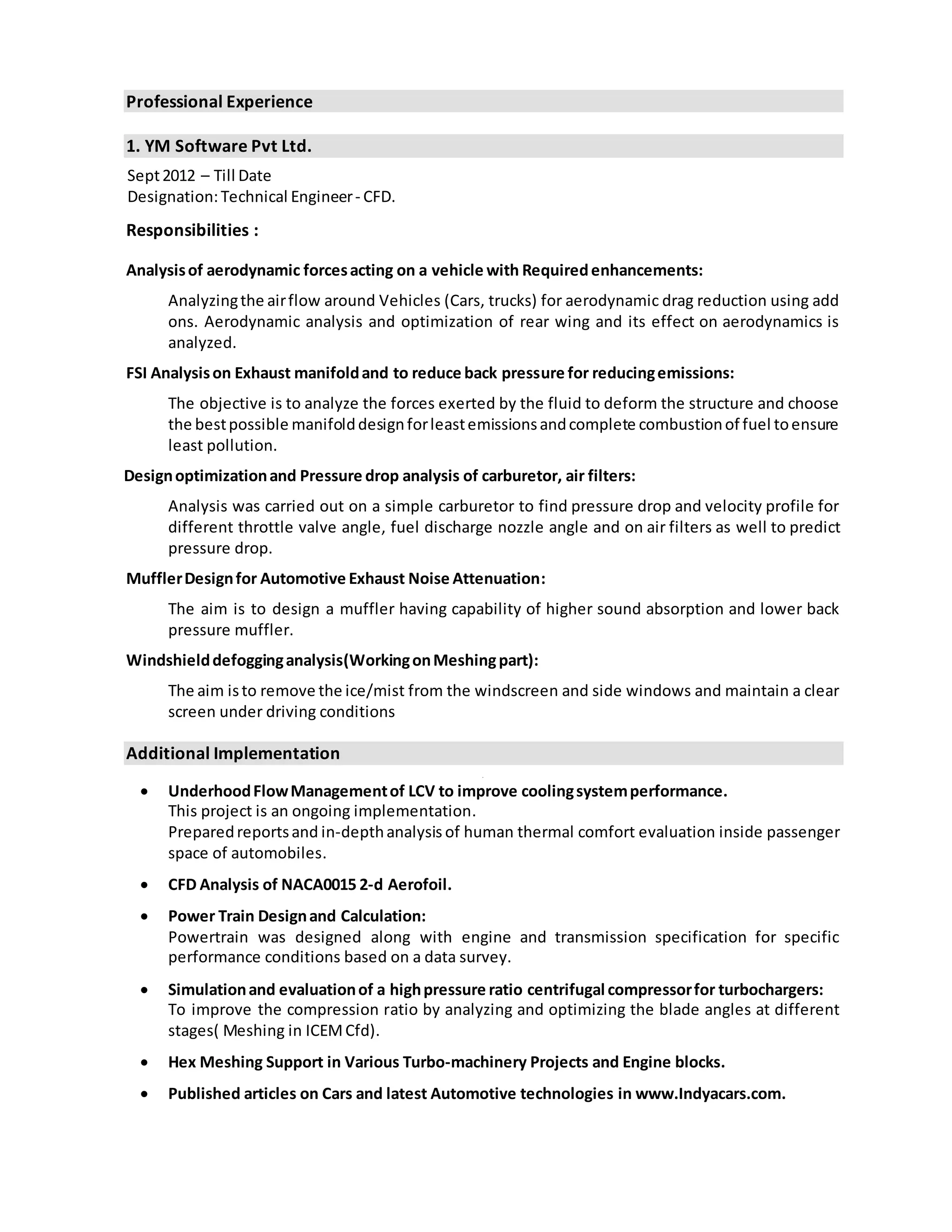 Sandeep S G - resume cfd | DOCX | Auto Technology | Automotive