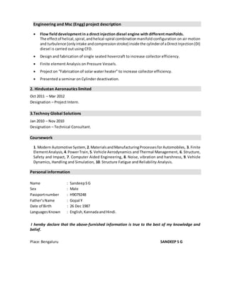 Sandeep S G - resume cfd | DOCX | Auto Technology | Automotive