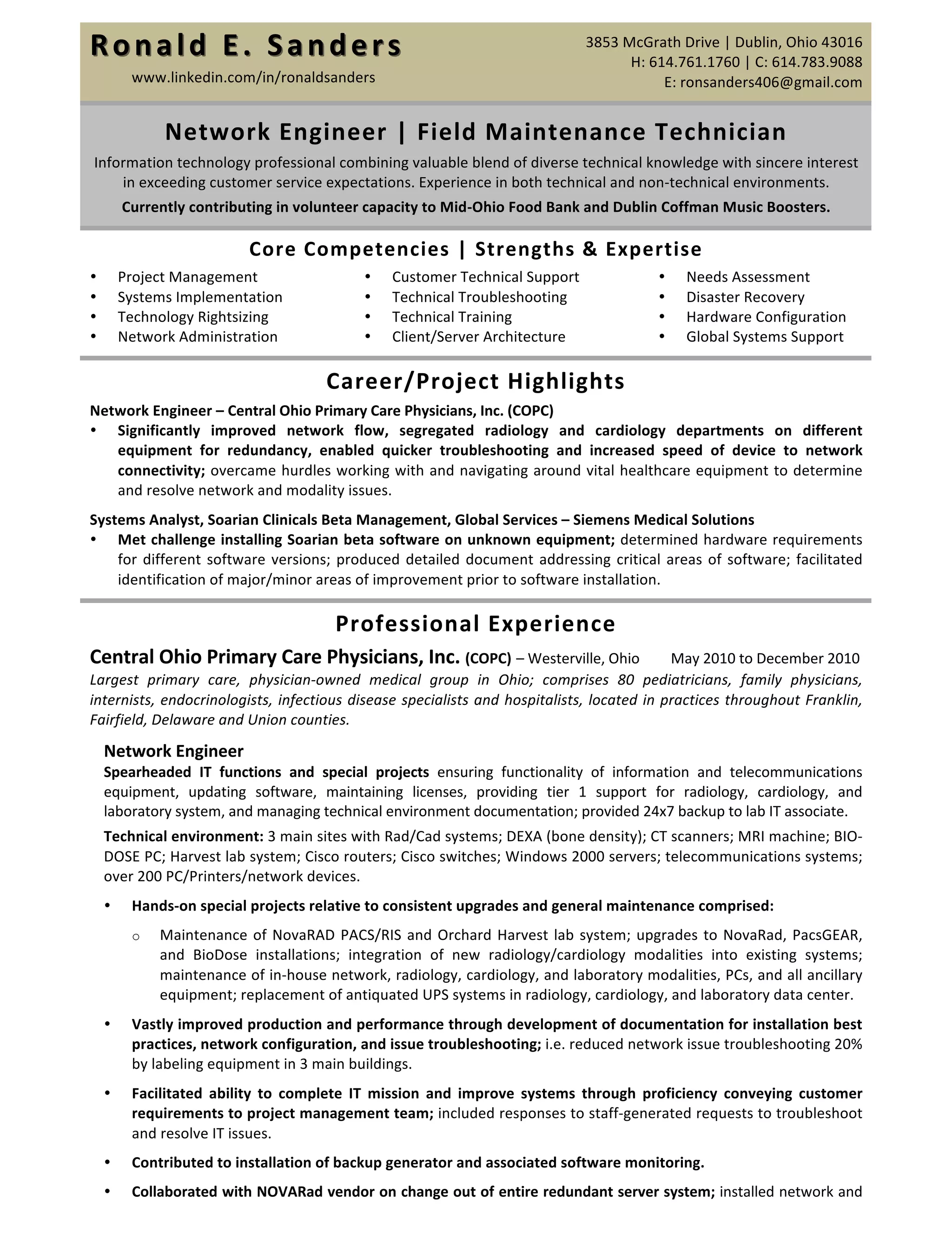 Ron Sanders Resume | PDF