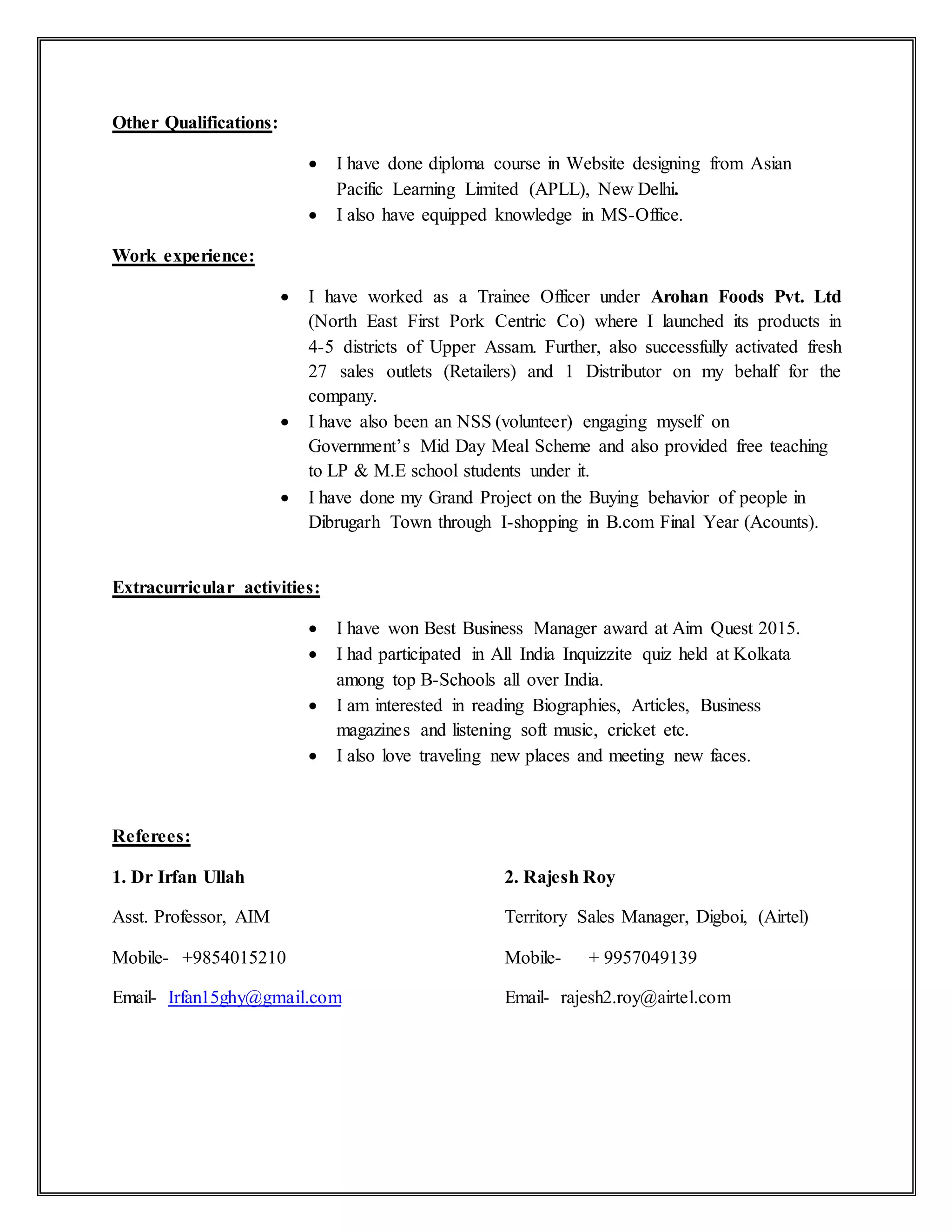Sandip Chetry | DOCX | Resume Writing and Advice | Job Search